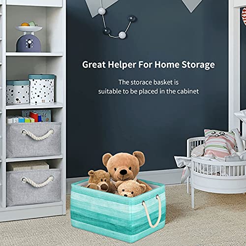 KiuLoam Large Foldable Storage Basket, Teal Turquoise Green Wood Print Decorative Storage Basket Fabric Storage Bin Organizer Bag With Handles For Office,Bedroom,Closet (15.7 X 11.8 X 9.8 Inch)