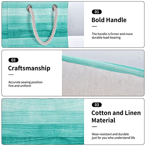 KiuLoam Large Foldable Storage Basket, Teal Turquoise Green Wood Print Decorative Storage Basket Fabric Storage Bin Organizer Bag With Handles For Office,Bedroom,Closet (15.7 X 11.8 X 9.8 Inch)