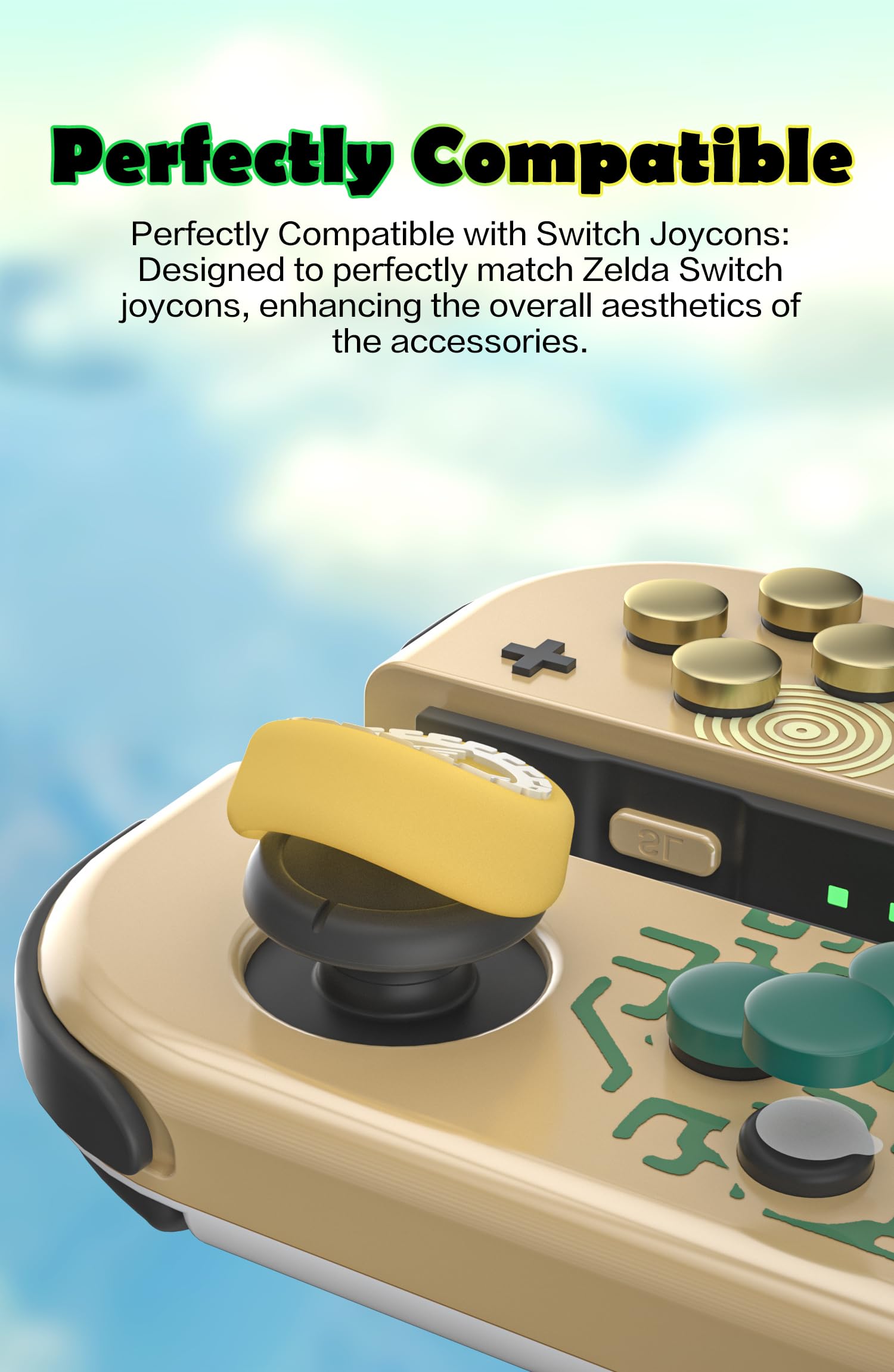Switch Thumb Grip Caps for The Legend of Zelda: Tears of The Kingdom, Soft Silicone Joystick Cover and Switch Button Caps for Switch OLED/Switch lite - GreenGold