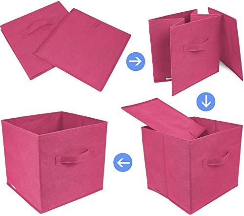 HOMESTO 11-Inch Fabric Foldable Storage Cubes Organizer with Handles - Collapsible Bins - Convenient for Organizing Clothes or Kids Toy Cubby (Pink, 6 Pack)