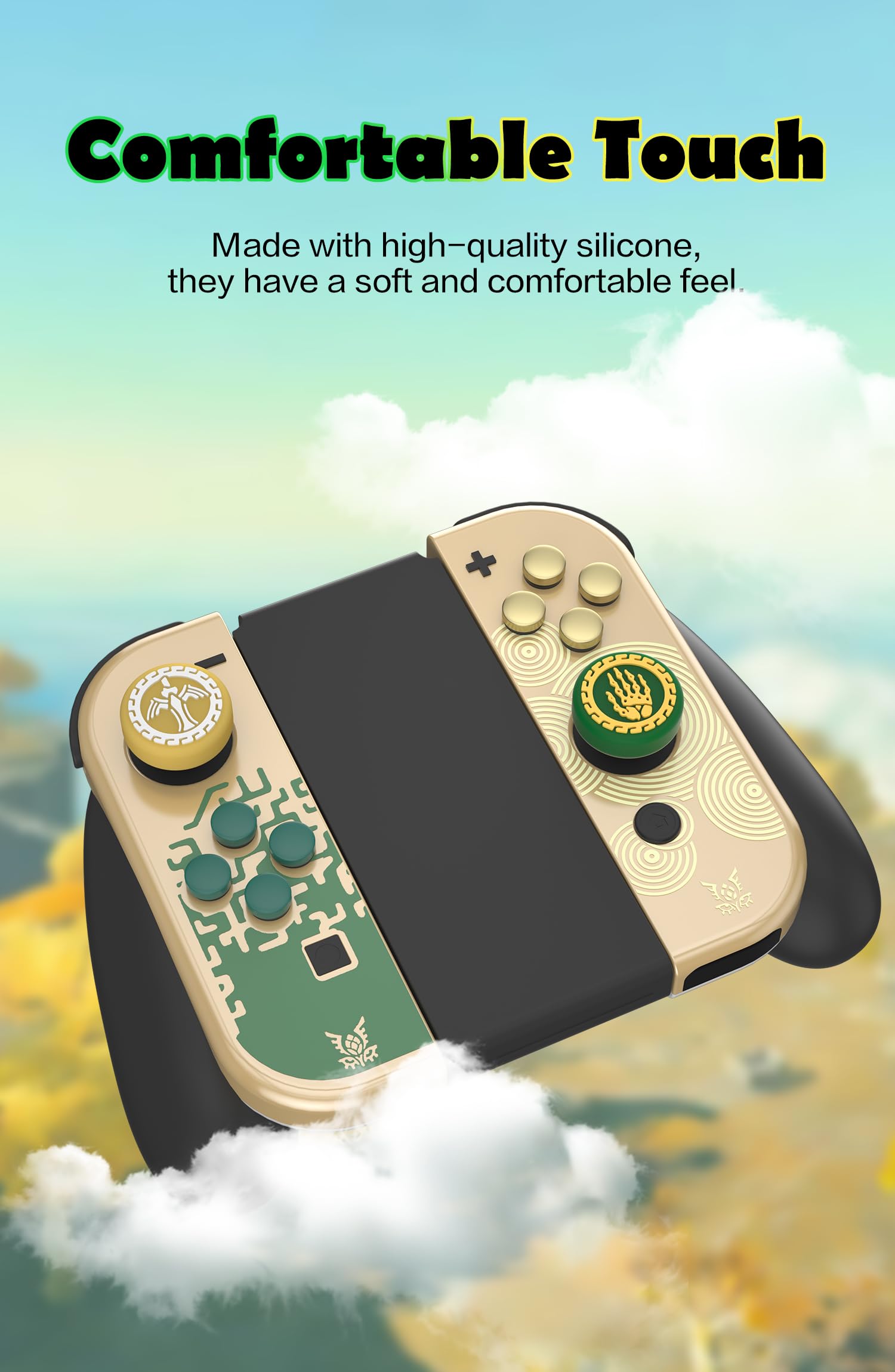 Switch Thumb Grip Caps for The Legend of Zelda: Tears of The Kingdom, Soft Silicone Joystick Cover and Switch Button Caps for Switch OLED/Switch lite - GreenGold