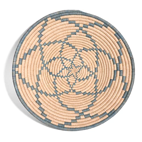 Rwenzori Alpine Blossom 15-16-inch Basket, Handwoven in Uganda, Blue/Ivory