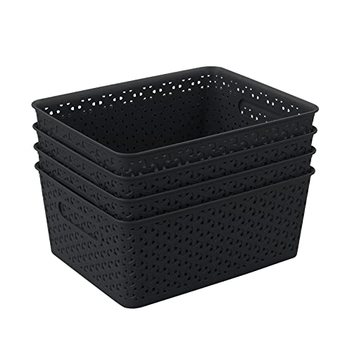 Teyyvn Plastic Storage Basket, 11.6" x 8.9" x 4.7", Pack of 4, Dark Gray