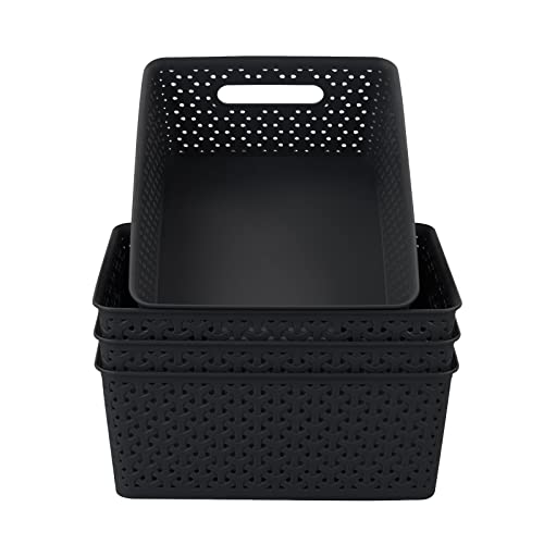 Teyyvn Plastic Storage Basket, 11.6" x 8.9" x 4.7", Pack of 4, Dark Gray