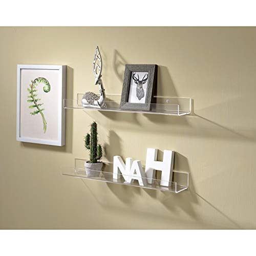 Cerpourt Acrylic Floating Wall Ledge Shelf, Wall Mounted Nursery Kids Bookshelf, Invisible Spice Rack, Clear Bathroom Storage Shelves Display,Acrylic 15" Invisible Bookshelf, Set of 4