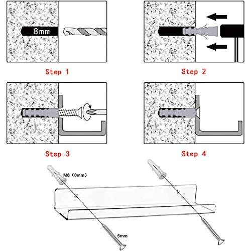 Cerpourt Acrylic Floating Wall Ledge Shelf, Wall Mounted Nursery Kids Bookshelf, Invisible Spice Rack, Clear Bathroom Storage Shelves Display,Acrylic 15" Invisible Bookshelf, Set of 4