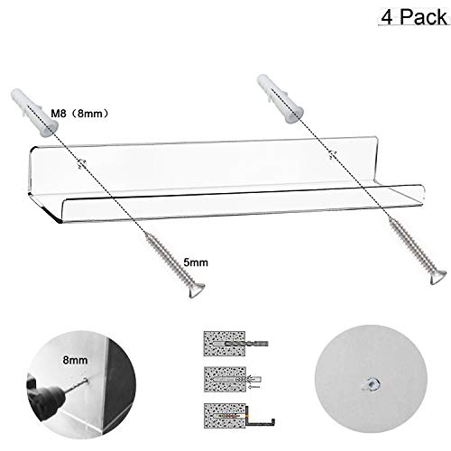 Cerpourt Acrylic Floating Wall Ledge Shelf, Wall Mounted Nursery Kids Bookshelf, Invisible Spice Rack, Clear Bathroom Storage Shelves Display,Acrylic 15" Invisible Bookshelf, Set of 4