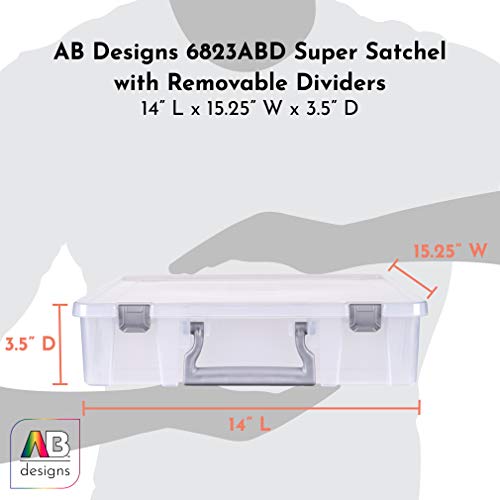 AB Designs 6823ABD Super Satchel with Removable Dividers, Stackable Home Storage Organization Container, Clear with Sliver Latches and Handle