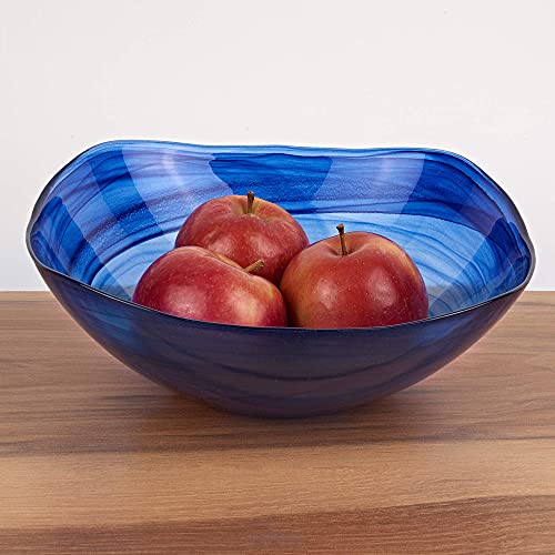 Badash Alabaster Square Glass Centerpiece Bowl - 10" Handcrafted European Mouth-Blown Cobalt Blue Glass Pedestal Fruit or Accent Bowl