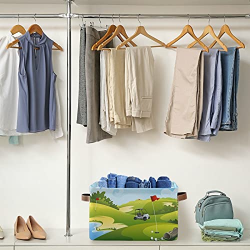 TropicalLife Rectangular Storage Bin Cube Sport Ball Club Golf Theme Foldable Organizer Basket with Handles, Collapsible Storage Box for Kids Toy Shelf Closet Nursery