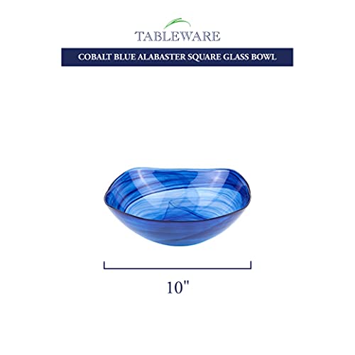 Badash Alabaster Square Glass Centerpiece Bowl - 10" Handcrafted European Mouth-Blown Cobalt Blue Glass Pedestal Fruit or Accent Bowl