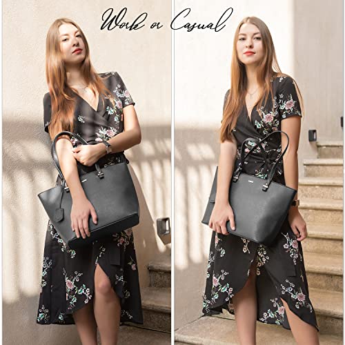 Handbags for Women Large Purses Faux Leather Tote Bag School Shoulder Bag with External Pocket, Black