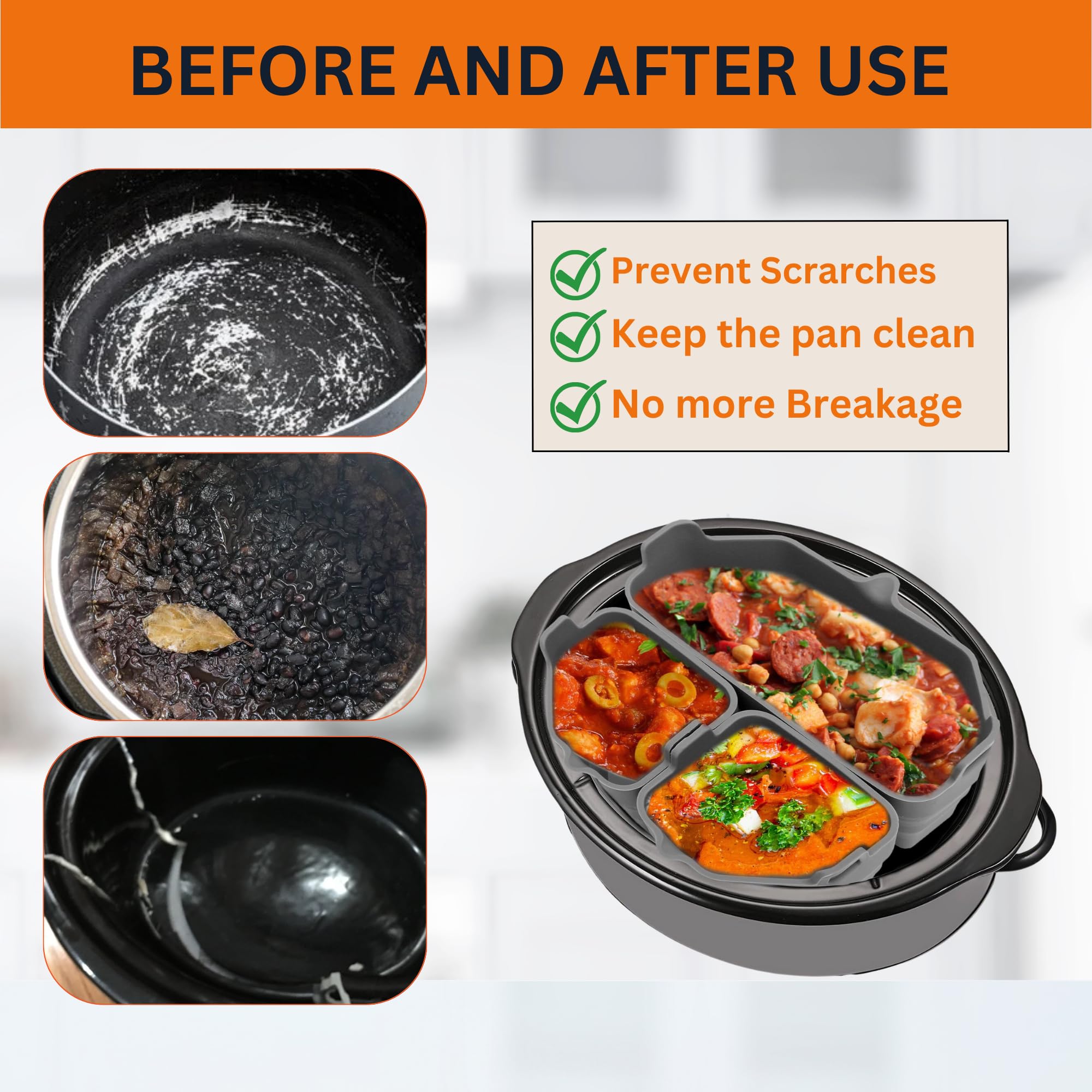 CANIS LYCAON Silicone Slow Cooker Liners Fit Crock Pot 6-8 QT crock pot dividers Allows to cook 3 Meals at once Time | Collapsible & Reusable Silicone Divider Insert, Dishwasher Safe & Leakproof
