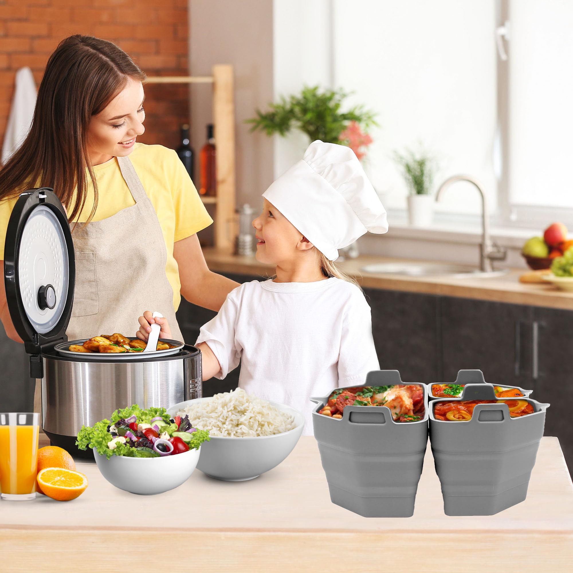 CANIS LYCAON Silicone Slow Cooker Liners Fit Crock Pot 6-8 QT crock pot dividers Allows to cook 3 Meals at once Time | Collapsible & Reusable Silicone Divider Insert, Dishwasher Safe & Leakproof