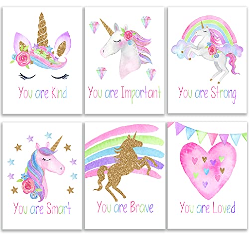 ELEPHANT DREAMS Unicorn Room Decor For Girls Bedroom (6) 8x10 Unframed Photos for Kids Made in USA Girls Room Decor Unicorn Bedroom Decor for Girls Unicorn Wall Decor Rainbow Wall Decor
