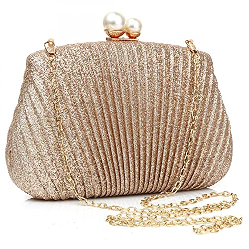 Clutch Purses for Women Shiny Evening Clutch Crossbody Bag Evening Purses and Handbags for Wedding Party Prom (Rose gold color)