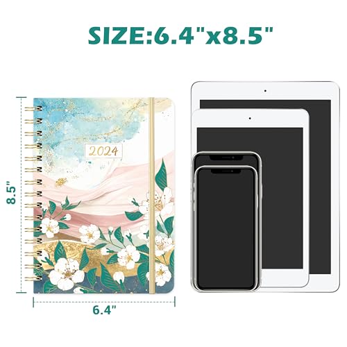 2024 Planner - 2024 Planner Weekly and Monthly, Jan 2024 - Dec 2024, Planner 2024 with Tabs, 6.3" x 8.4", 2024 Calendar Planner with Back Pocket + Thick Paper + Twin-Wire Binding