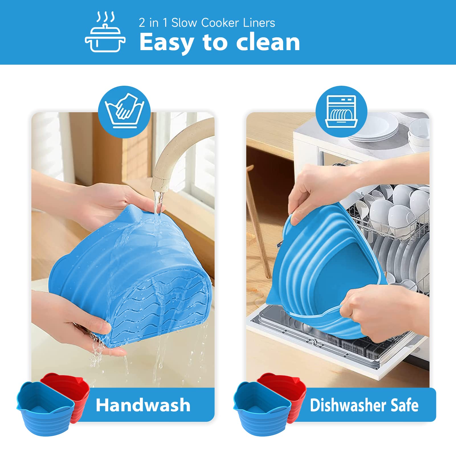 Slow Cooker Liners, Silicone Crock Pot Liners Compatible with Crockpot, Reusable Slow Cooker Divider Insert for 6-8 Quart Crock Pot, Safe Cooking Liner, BPA Free, Easy Cleanup