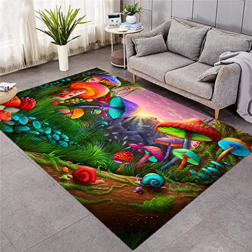 LGGQQW Psychedelic Forest Mushroom Area Rugs,Hippie Mushroom catpets for yogo livingroom Bedroom