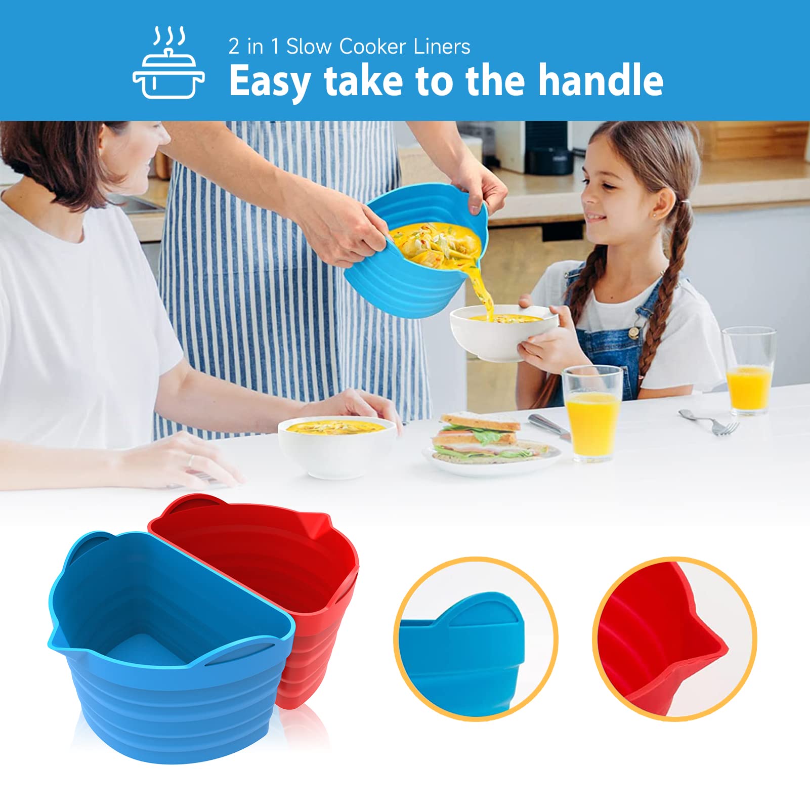 Slow Cooker Liners, Silicone Crock Pot Liners Compatible with Crockpot, Reusable Slow Cooker Divider Insert for 6-8 Quart Crock Pot, Safe Cooking Liner, BPA Free, Easy Cleanup