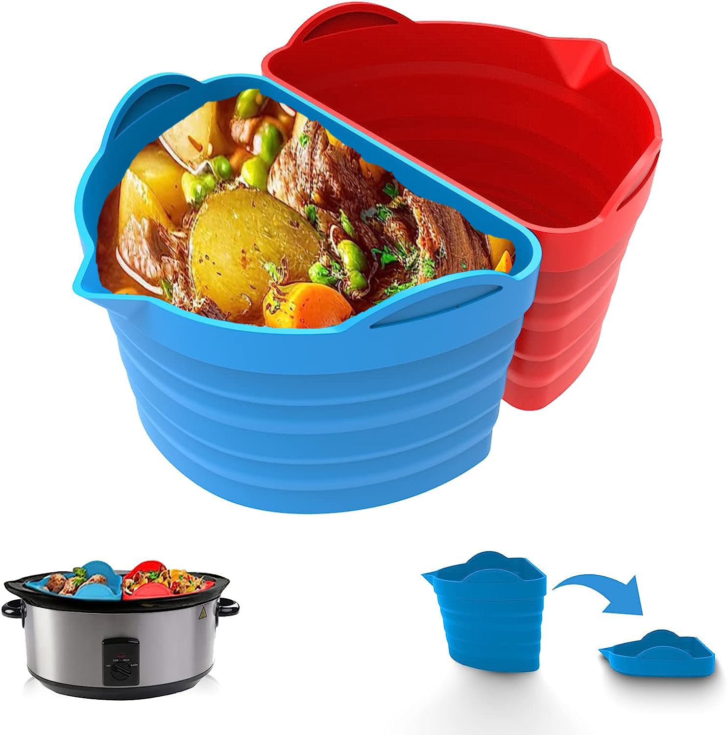 Slow Cooker Liners, Silicone Crock Pot Liners Compatible with Crockpot, Reusable Slow Cooker Divider Insert for 6-8 Quart Crock Pot, Safe Cooking Liner, BPA Free, Easy Cleanup