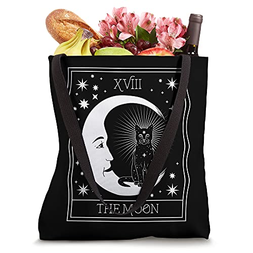 Tarot Card Crescent Moon and Black Cat Cosmic Graphic Tote Bag