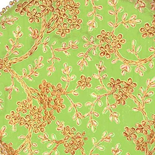 Potli Bag For Women With Intricate Gold Thread & Sequin Ethnic Designer Embroidery Work Batwa Pearls Handle (Parrot Green)