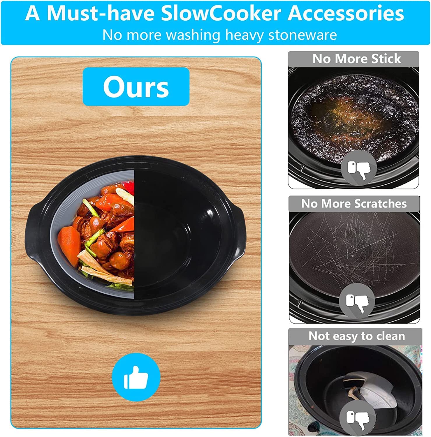 Silicone Slow Cooker Liner, Crock Pot Liners Reusable, Easy Clean, BPA Free, Leakproof, No Melt Silicone Slow Cooker Insert, Dishwasher Safe Liner for 7 Quart to-8 Quart Crock Pot Slow Cookers