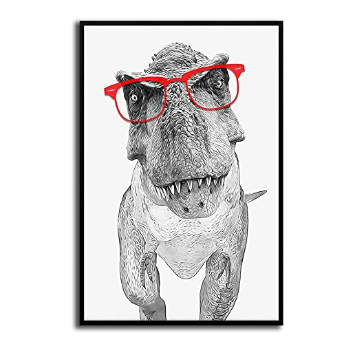 Black and White Dinosaur Art Print Girls Nursery Wall Art Canvas Painting Farm Animal Nordic Poster-08x12inch(20x30cm)-Wooden Framed