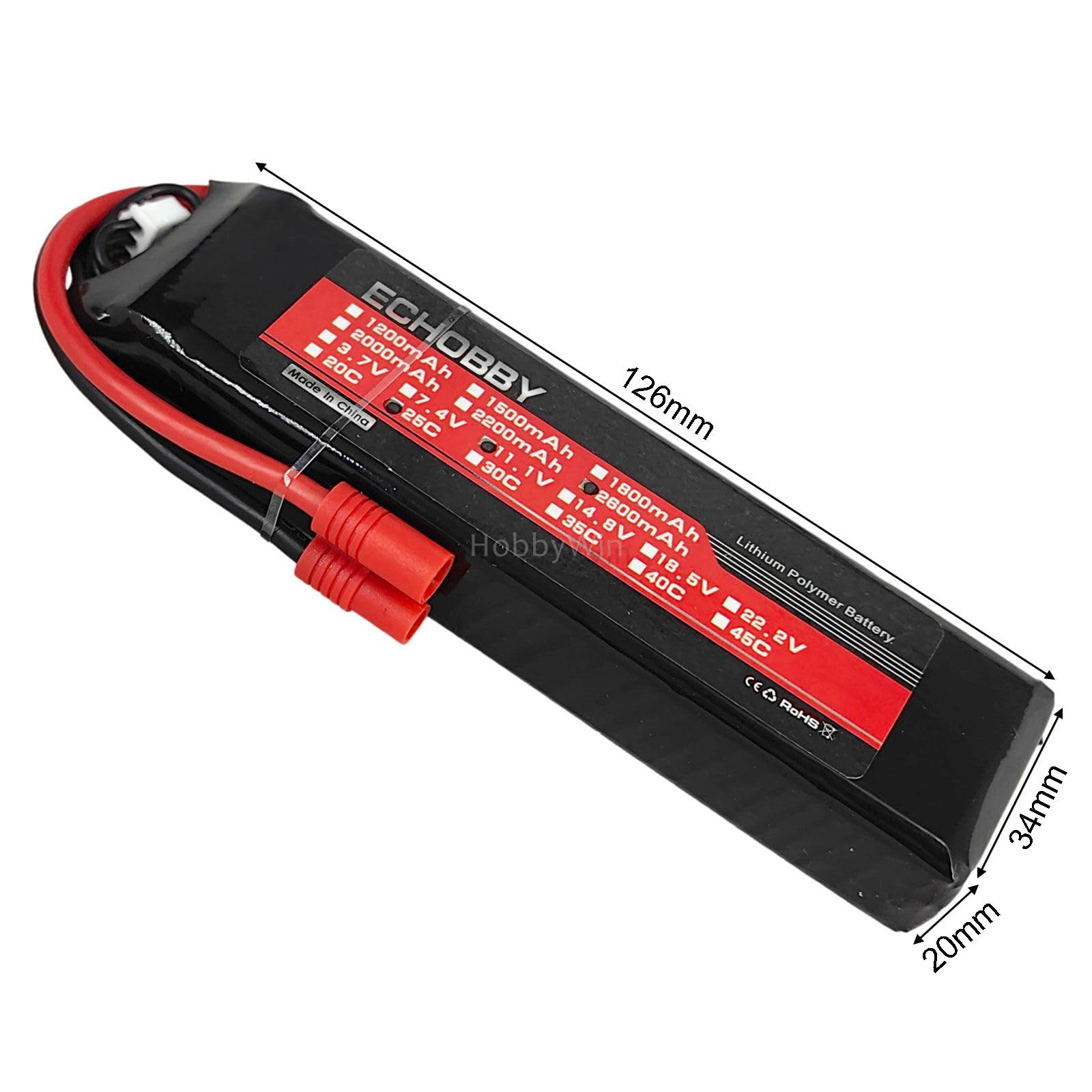 ECHOBBY 11.1V 3S 2600mAh 25C LiPo Battery 3.5mm Banana Plug for RC Airplane Helicopter Quad Copter FPV Drone Multirotor Aircraft