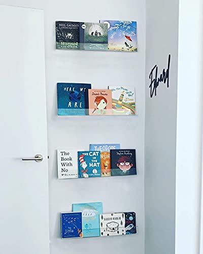 Acrylic Floating Wall Shelves 4 Pack Kids Bookshelf 24 Inch, Wall Mounted Invisible Ledge Shelf, Spice Rack, 4MM Thick Clear Bathroom Storage Shelves Display Organizer Toy Picture with 12 Screws