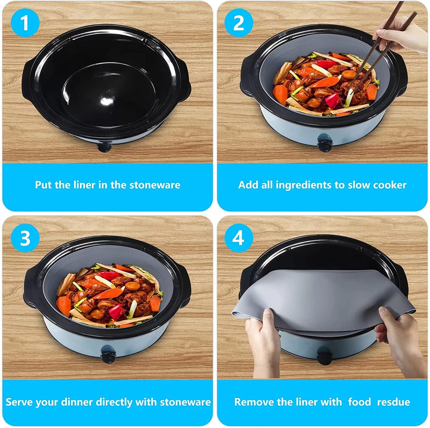Silicone Slow Cooker Liner, Crock Pot Liners Reusable, Easy Clean, BPA Free, Leakproof, No Melt Silicone Slow Cooker Insert, Dishwasher Safe Liner for 7 Quart to-8 Quart Crock Pot Slow Cookers