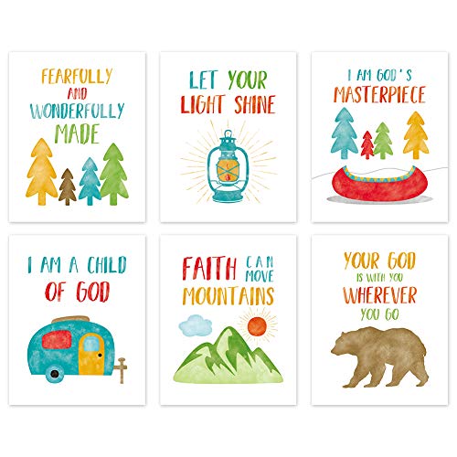 HLNIUC Colorful Bible Verse Canvas Posters ,Kids Inspirational Quotes Wall Art Set of 6(8”X10”,Unframed),Woodland Animals Art Print For Children’ s Classroom,Playroom Nursery Decor