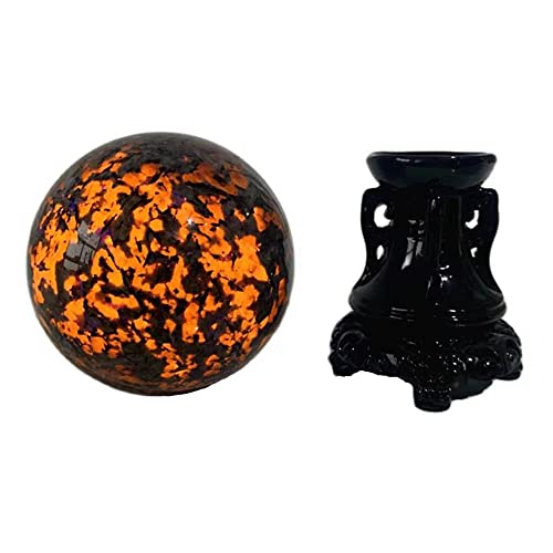 Yooperlite Crystal Ball 2.7 inch (65-70 mm) with Resin Carved Base, Natural Reiki Healing Stone Decorative Sphere, Gazing Divination, Feng Shui, and Fortune