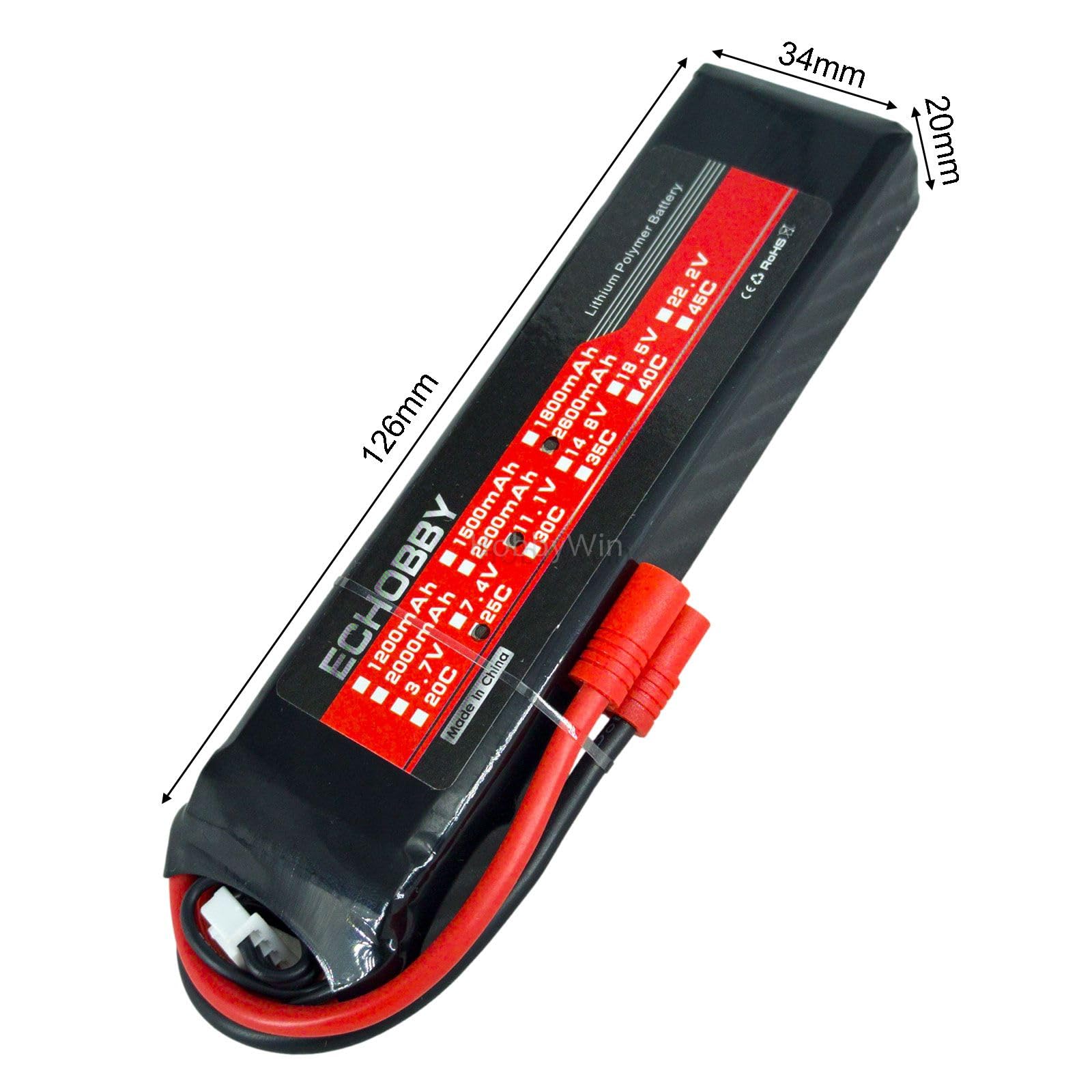 ECHOBBY 11.1V 3S 2600mAh 25C LiPo Battery 3.5mm Banana Plug for RC Airplane Helicopter Quad Copter FPV Drone Multirotor Aircraft
