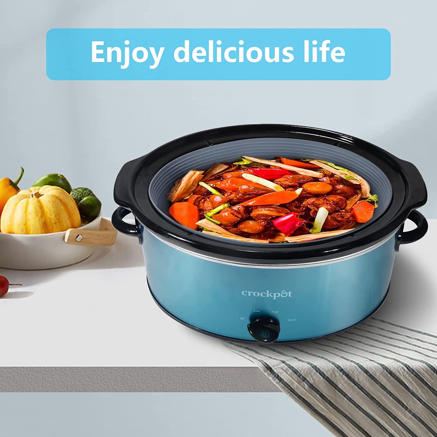 Silicone Slow Cooker Liner, Crock Pot Liners Reusable, Easy Clean, BPA Free, Leakproof, No Melt Silicone Slow Cooker Insert, Dishwasher Safe Liner for 7 Quart to-8 Quart Crock Pot Slow Cookers