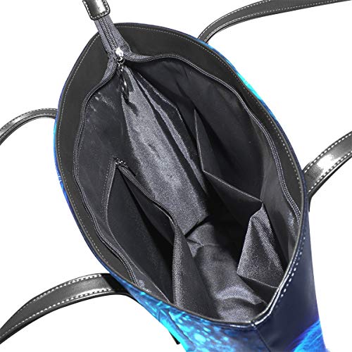 MNSRUU Tote Bag for Women Cat And Butterfly With Blue Light Shoulder Bag Big Capacity PU Leather Handbag