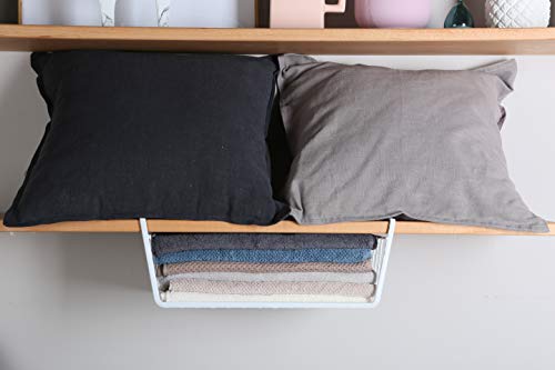 HOMOKUS Under Shelf Baskets for Storage, Carbon Steel Basket Under Cabinet Shelf, Welding Joints, Baking Finish, Easy to Install without Holes, 6 Pcs, White
