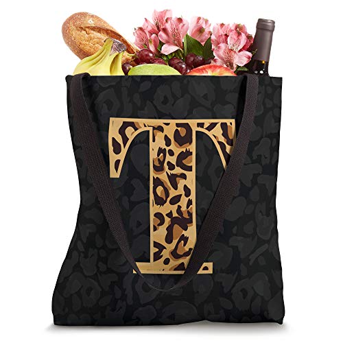 Cheetah Print Letter T Leopard Initial Women Girls Tote Bag