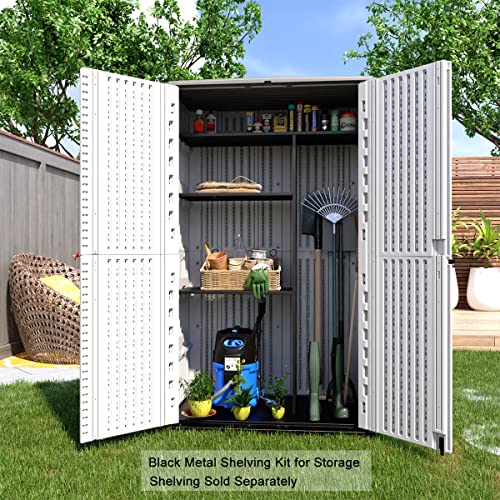 KINYING Outdoor Storage Shed Waterproof, Resin Vertical Storage Cabinet Double-Layered, Versatile to Store Patio Furniture, Garden Tools, Pool Accessories,Mower (52 Cu.ft,White)
