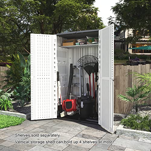 KINYING Outdoor Storage Shed Waterproof, Resin Vertical Storage Cabinet Double-Layered, Versatile to Store Patio Furniture, Garden Tools, Pool Accessories,Mower (52 Cu.ft,White)