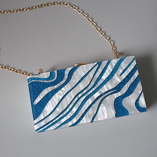 Fashion Women Stripe Bag Acrylic Blue Sequin Dinner Handbag Woman Wedding Evening Bag Trendy Party Box Clutch Purse