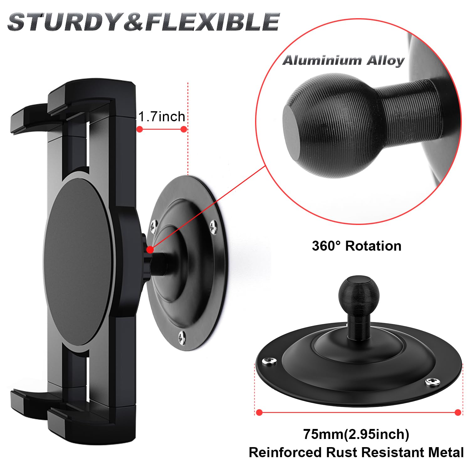 iTODOS Universal Tablet Wall Mount Holder for iPad, iPhone,Kindle Fire HD,Kindle Paper White,Galaxy Tabs,Google Nexus7/11,Switch,e-Reader,360°Adjustment Compatible with 4~12.9 inch Tablet and Phone