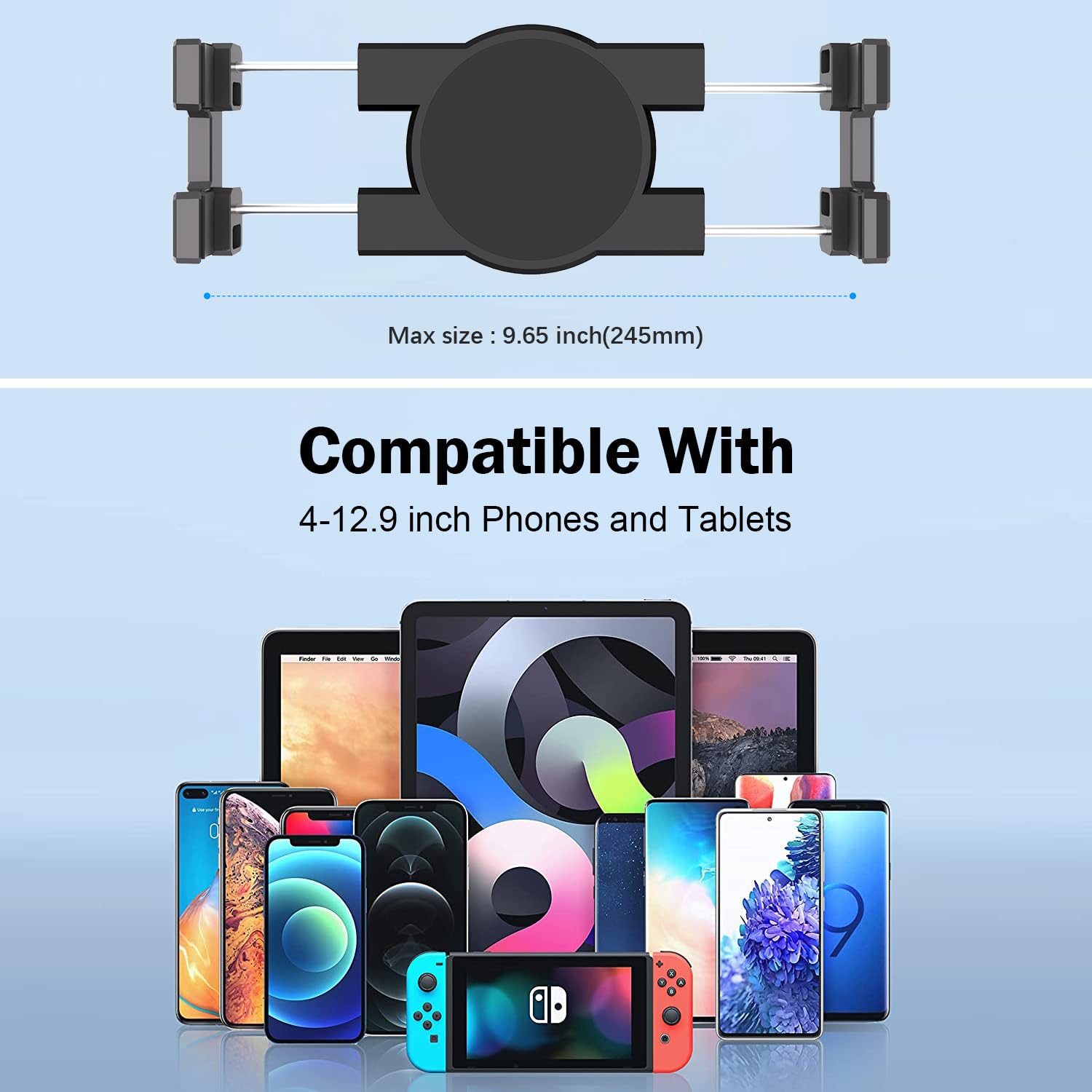iTODOS Universal Tablet Wall Mount Holder for iPad, iPhone,Kindle Fire HD,Kindle Paper White,Galaxy Tabs,Google Nexus7/11,Switch,e-Reader,360°Adjustment Compatible with 4~12.9 inch Tablet and Phone