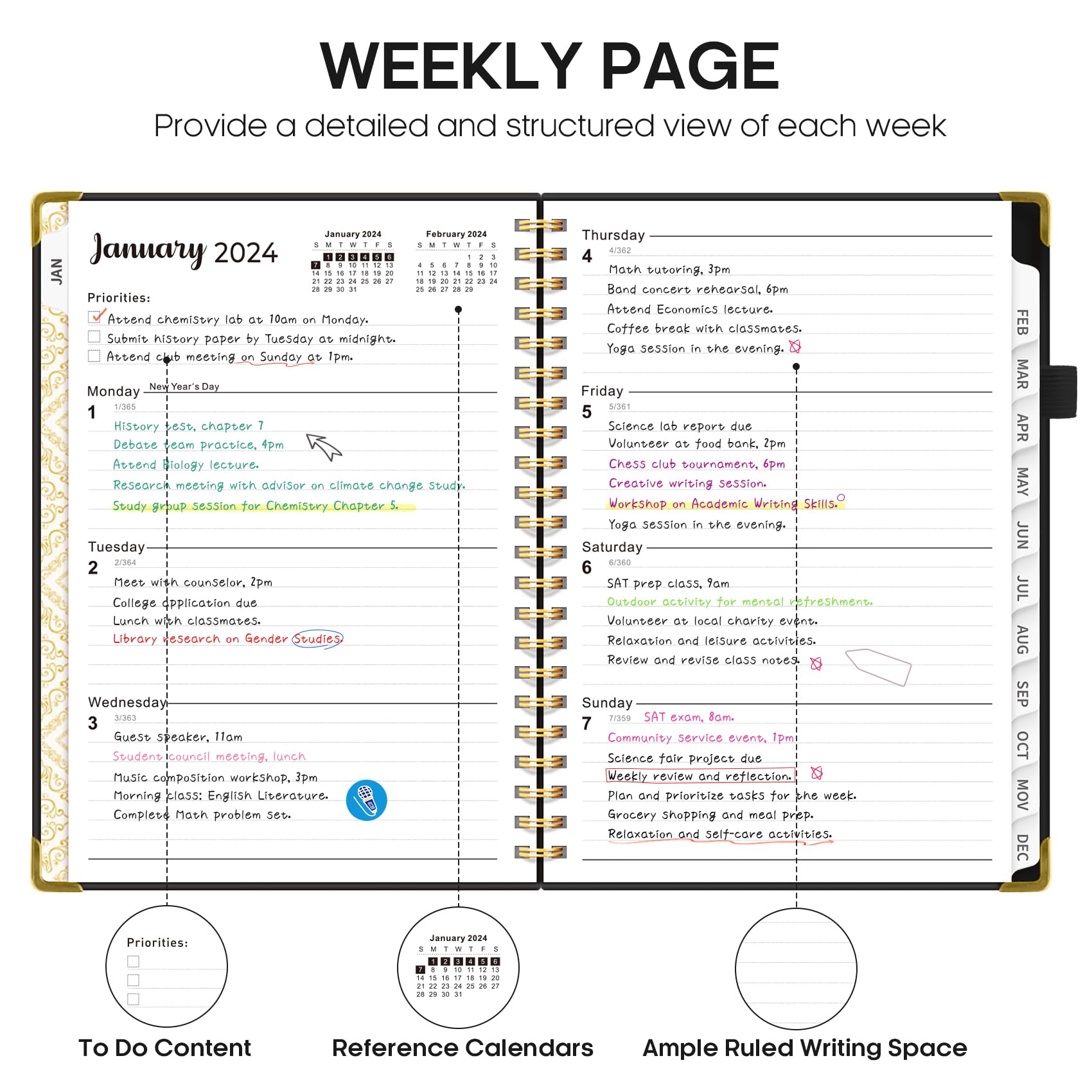 Monthly Planner 2024-2025, 2024 Calendar 21 Months Planner, APR 2024 - DEC 2025, 7.4" x 9.6", 2024 Planner Spiral Bound, Perfect for School & Office - BlackDark