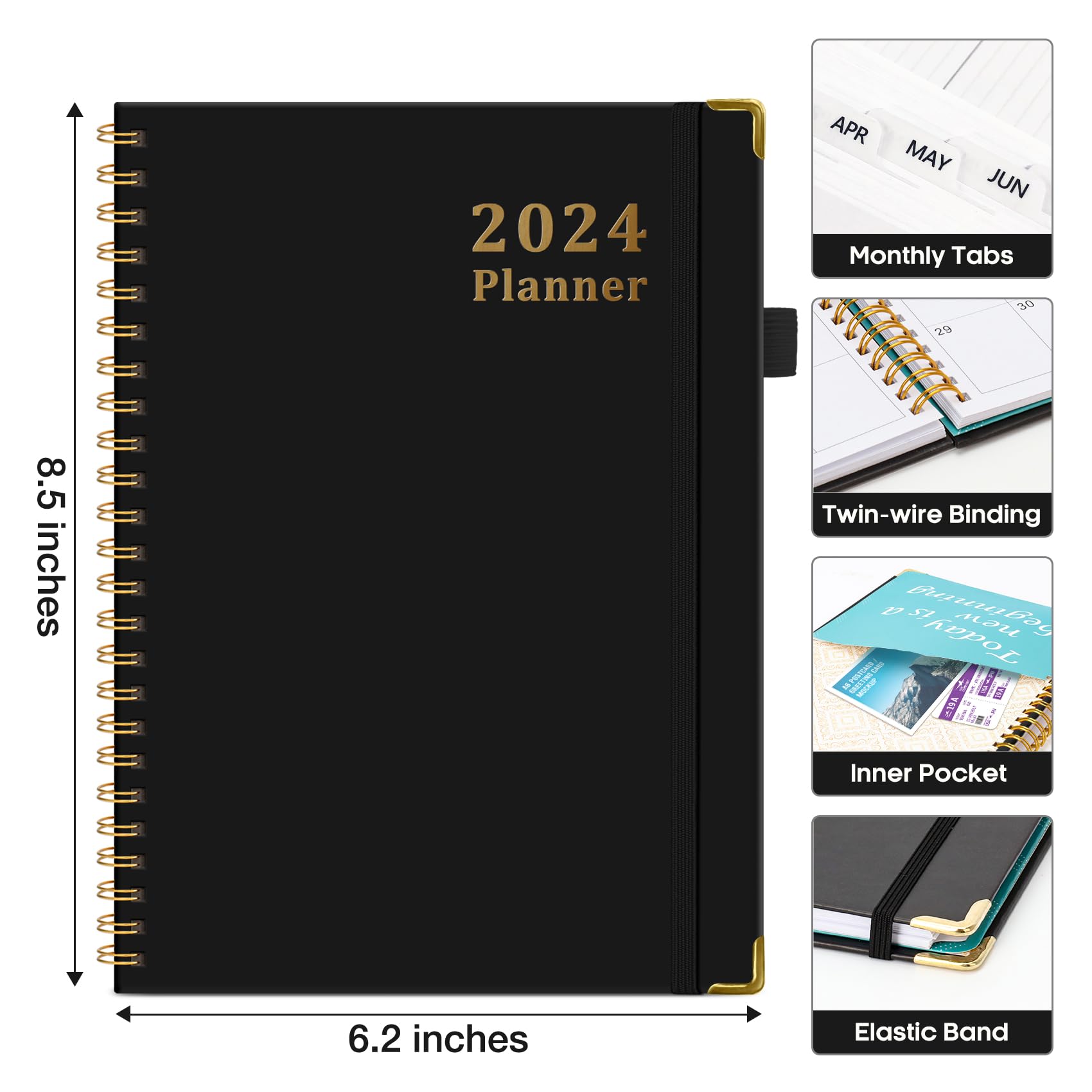Monthly Planner 2024-2025, 2024 Calendar 21 Months Planner, APR 2024 - DEC 2025, 7.4" x 9.6", 2024 Planner Spiral Bound, Perfect for School & Office - BlackDark