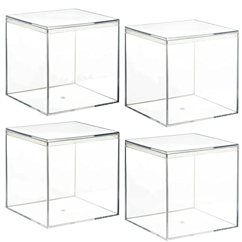 RSYJ Clear Acrylic Plastic Square Cube 2.2x2.2x2.2 Inch, 4 Pack Acrylic Box with Lid, Clear Cube Display Case, Small Plastic Storage Box with Lid, Square Clear Containers Box