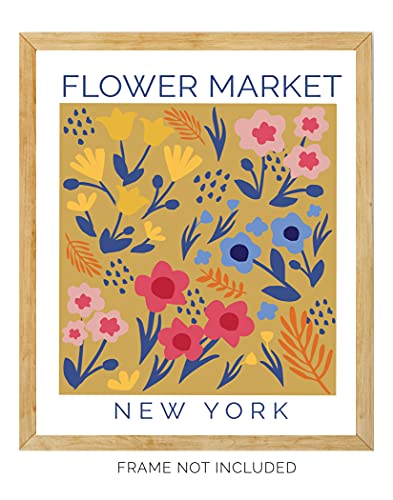 Flower Market No.3 Abstract Modern Wall Art Print. 11x14 UNFRAMED Floral Wall Decor. Shades of Gold, Yellow, Blue, Pink