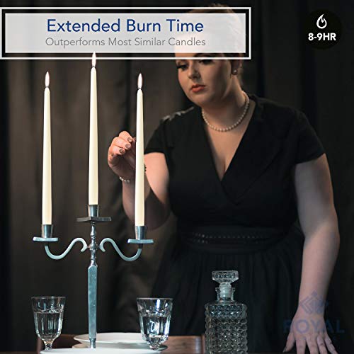 Royal Imports Unscented Taper Candles, Elegant Premium Quality, Dripless & Smokeless, Hand-Dipped Dinner Candles for Wedding, Holiday, Home Decor - 9 Hour Burn Time - Set of 12 (12 Inch, Ivory)