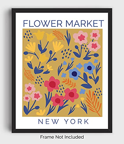 Flower Market No.3 Abstract Modern Wall Art Print. 11x14 UNFRAMED Floral Wall Decor. Shades of Gold, Yellow, Blue, Pink